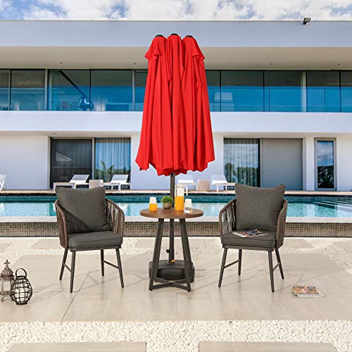 LOKATSE HOME 15 Ft Twin Patio Umbrella Double Sided Outdoor Sunshade Canopy with Crank for Garden Table Market Beach Shade Outside Deck or Pool, Red