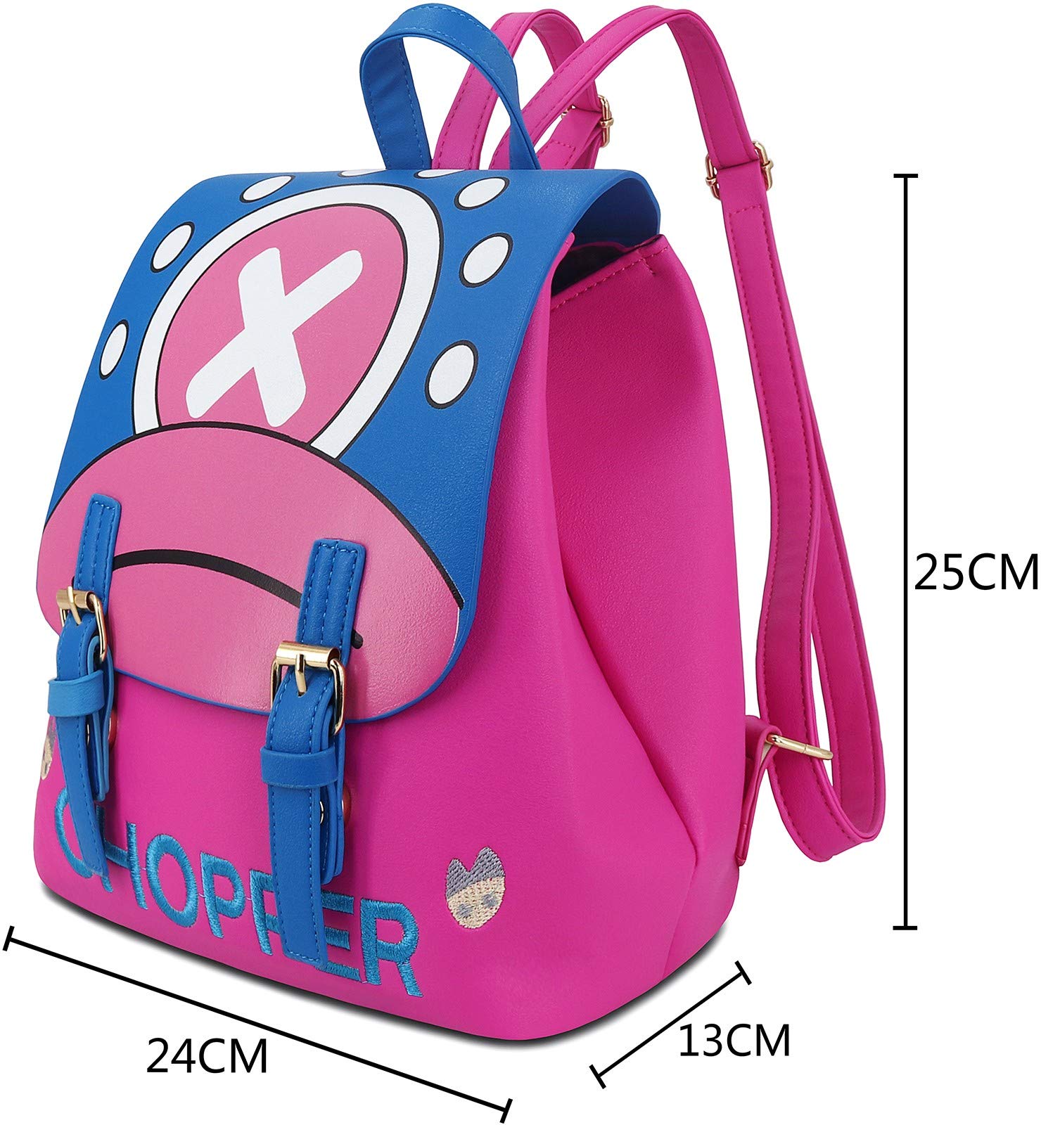 Roffatide Anime One Piece Backpack Tony Tony Chopper Women Pink Mini Synthetic Leather Flap Print Back Pack
