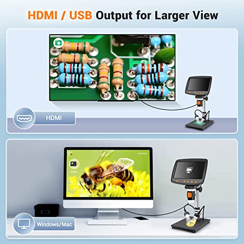 Leipan Digital Microscope with 7" LCD Screen,1500X Magnification Soldering Microscope with HDMI,Coin Microscope with 12MP Image Sensor,Windows/Mac/TV Compatible(32GB Card)