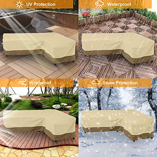 Homsky Outdoor Sectional L Shaped Sofa Cover, 104 inch Patio Furniture Covers Waterproof, Durable Fabric Garden Couch Protector Designed with Windproof Straps and Air Vent(L-Shape Right Facing)
