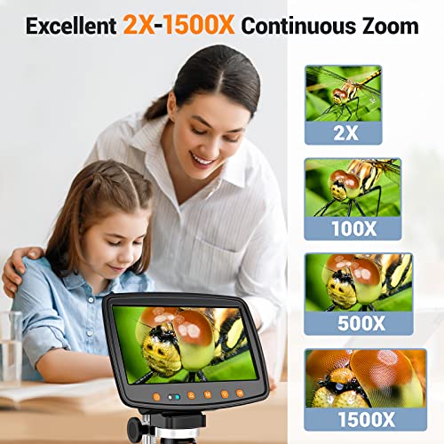 Leipan Digital Microscope with 7" LCD Screen,1500X Magnification Soldering Microscope with HDMI,Coin Microscope with 12MP Image Sensor,Windows/Mac/TV Compatible(32GB Card)