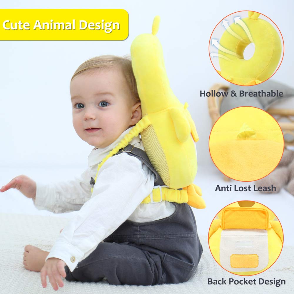 Baby Head Protector & Baby Knee Pads for Crawling, Toddlers Head Safety Pad Cushion Adjustable Backpack, Baby Back Protection for Walking & Crawling, for Age 5-24months, Cute Duck