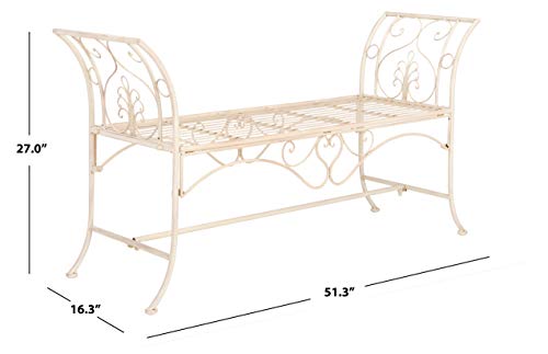 Safavieh PAT5016A Collection Arona Antique Wrought Iron 51" Outdoor Garden Bench, Distressed White