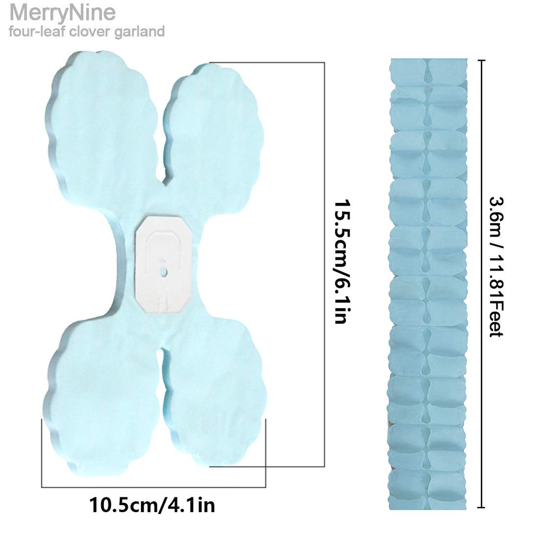 Reusable Party Streamers, MerryNine Four-Leaf Clover Paper Flower Garland for Party, Wedding Decoration, 11.81 Feet/3.6M Each, Pack of 6 (Four-Leaf Blue Set)