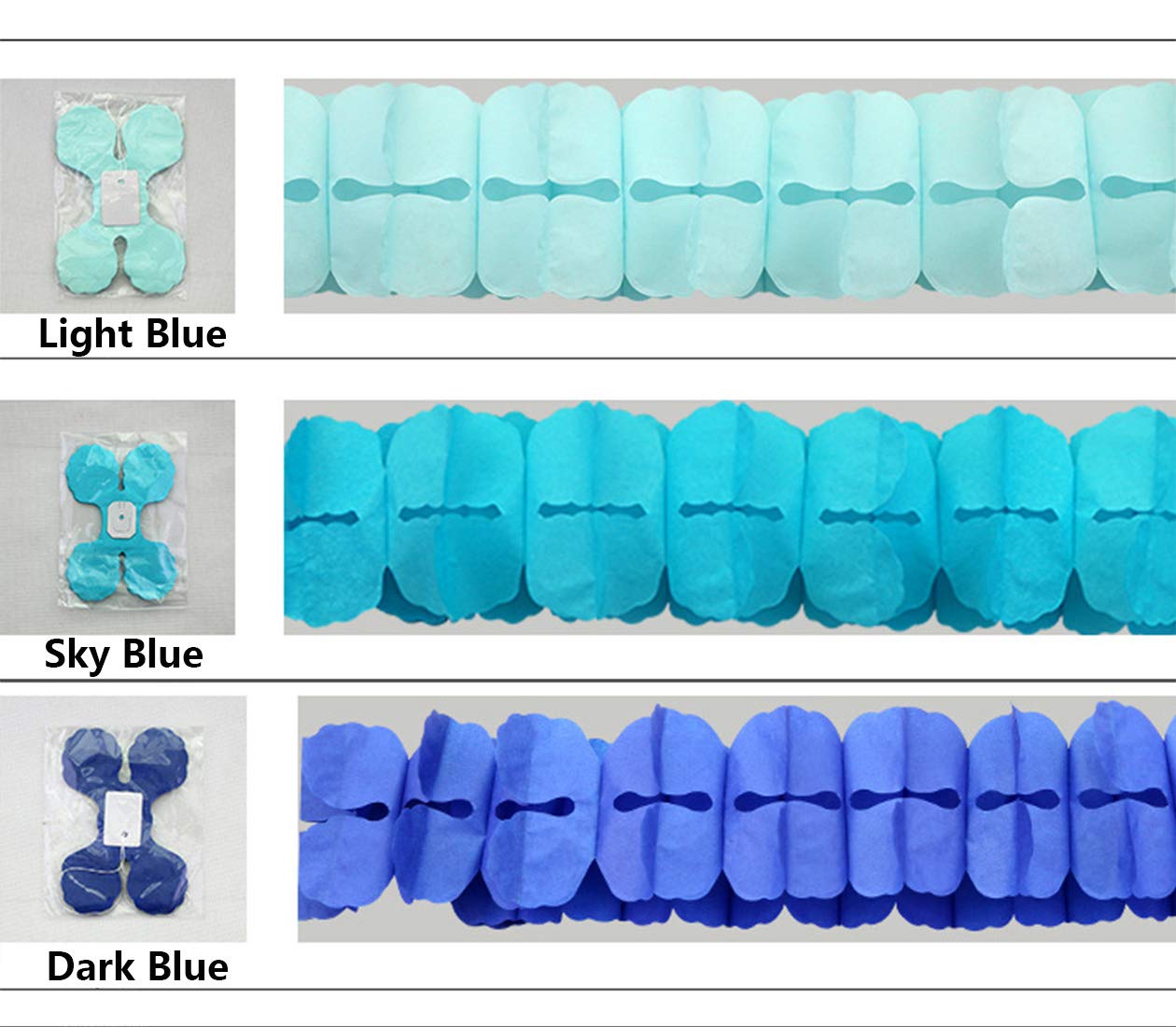 Reusable Party Streamers, MerryNine Four-Leaf Clover Paper Flower Garland for Party, Wedding Decoration, 11.81 Feet/3.6M Each, Pack of 6 (Four-Leaf Blue Set)