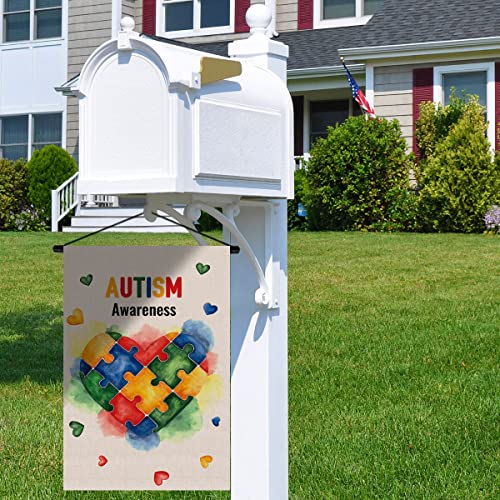 Autism Awareness Garden Flag Puzzle Piece Heart Inspirational Support Vertical Double Sized Yard Outdoor Decoration