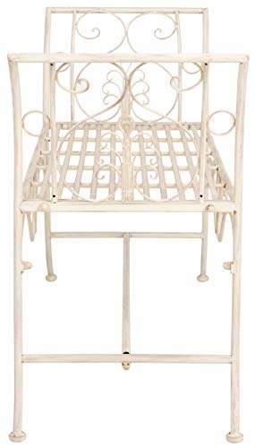 Safavieh PAT5016A Collection Arona Antique Wrought Iron 51" Outdoor Garden Bench, Distressed White