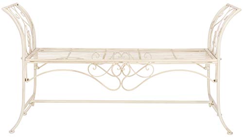 Safavieh PAT5016A Collection Arona Antique Wrought Iron 51" Outdoor Garden Bench, Distressed White