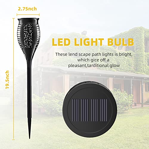 Solar Tiki Torch Lights with Flickering Flames for Garden, Torch Stake Light Outdoor Decorative, Waterproof Landscape Flame Lights with Auto On/Off for Garden Party Pathway (8 Pack Purple, 12 LEDs)
