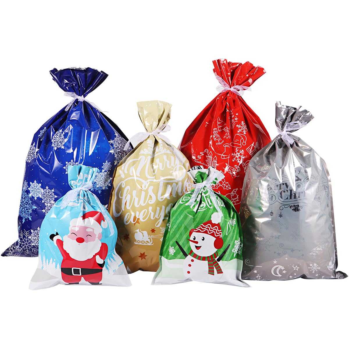 Christmas Bags Large Size Christmas Wrapping Assorted Styles Christmas Goody Bags with Ribbon Ties for Christmas Party Xmas Holiday 30PCS