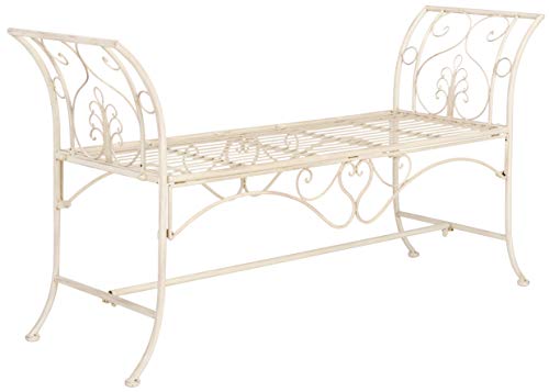 Safavieh PAT5016A Collection Arona Antique Wrought Iron 51" Outdoor Garden Bench, Distressed White