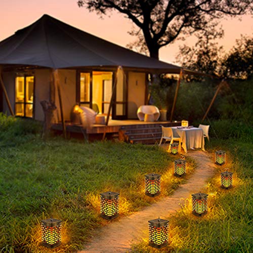 arzerlize Solar Lanterns Outdoor Hanging, Garden Decorations, led Solar Lights Dancing Flame Patio Decor Pathway Landscape Waterproof auto on/Off Yellow 4/P