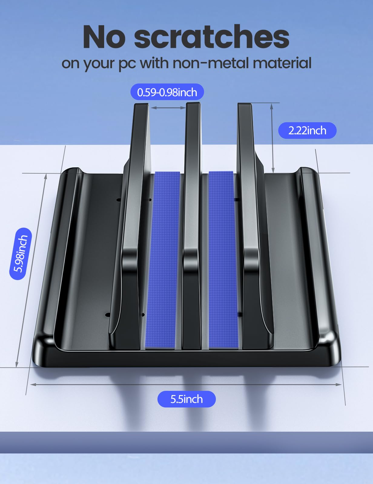Vaydeer Plastic Dual-Slot Adjustable Vertical Laptop Stand 4 in 1 Design Space-Saving for All MacBook, Chromebook, Surface, Dell, iPad Up to 17.3 Inches - Black