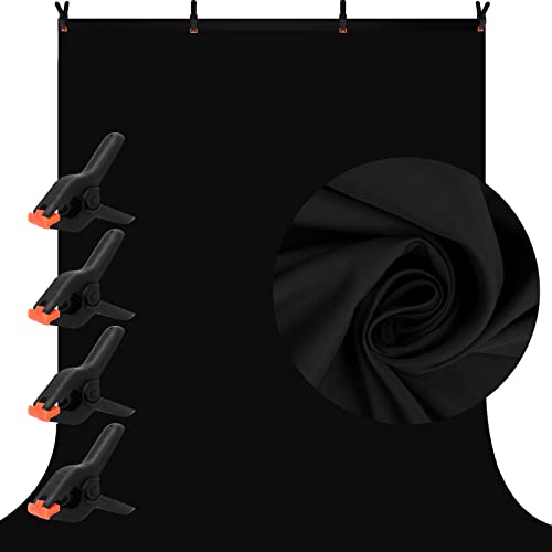 10 x 7 FT Black Backdrop Background for Photography, High Density Polyester Fabric Pure Black Photo Backdrop Curtain Screen Collapsible Seamless for Photoshoot Portraits Party Video Studio Film