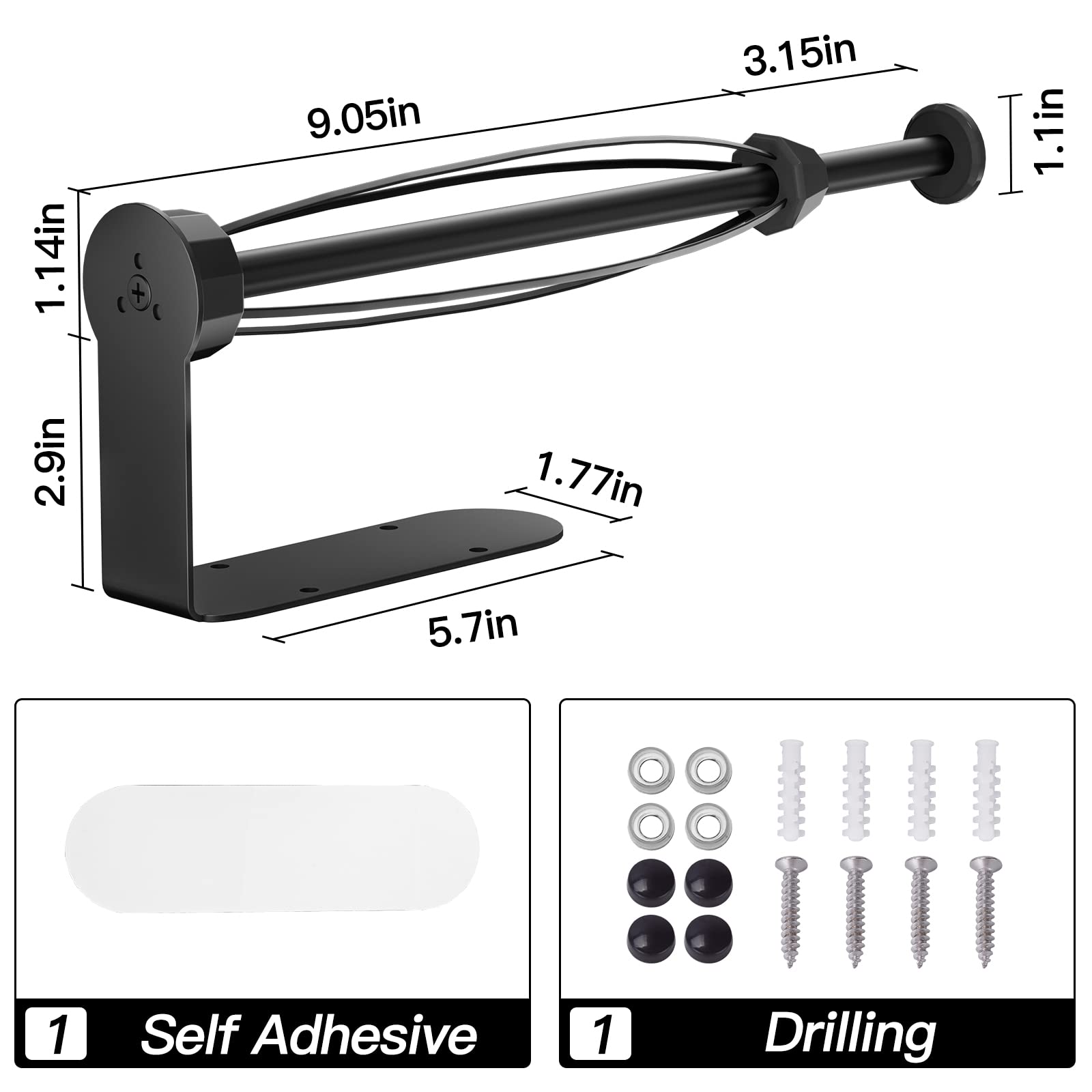 CYY Paper Towel Holder, Single Hand Operable Paper Towel Holder Under Cabinet with Damping Effect Adhesive Wall Mount Paper Towel Holder for Bathroom Kitchen Black