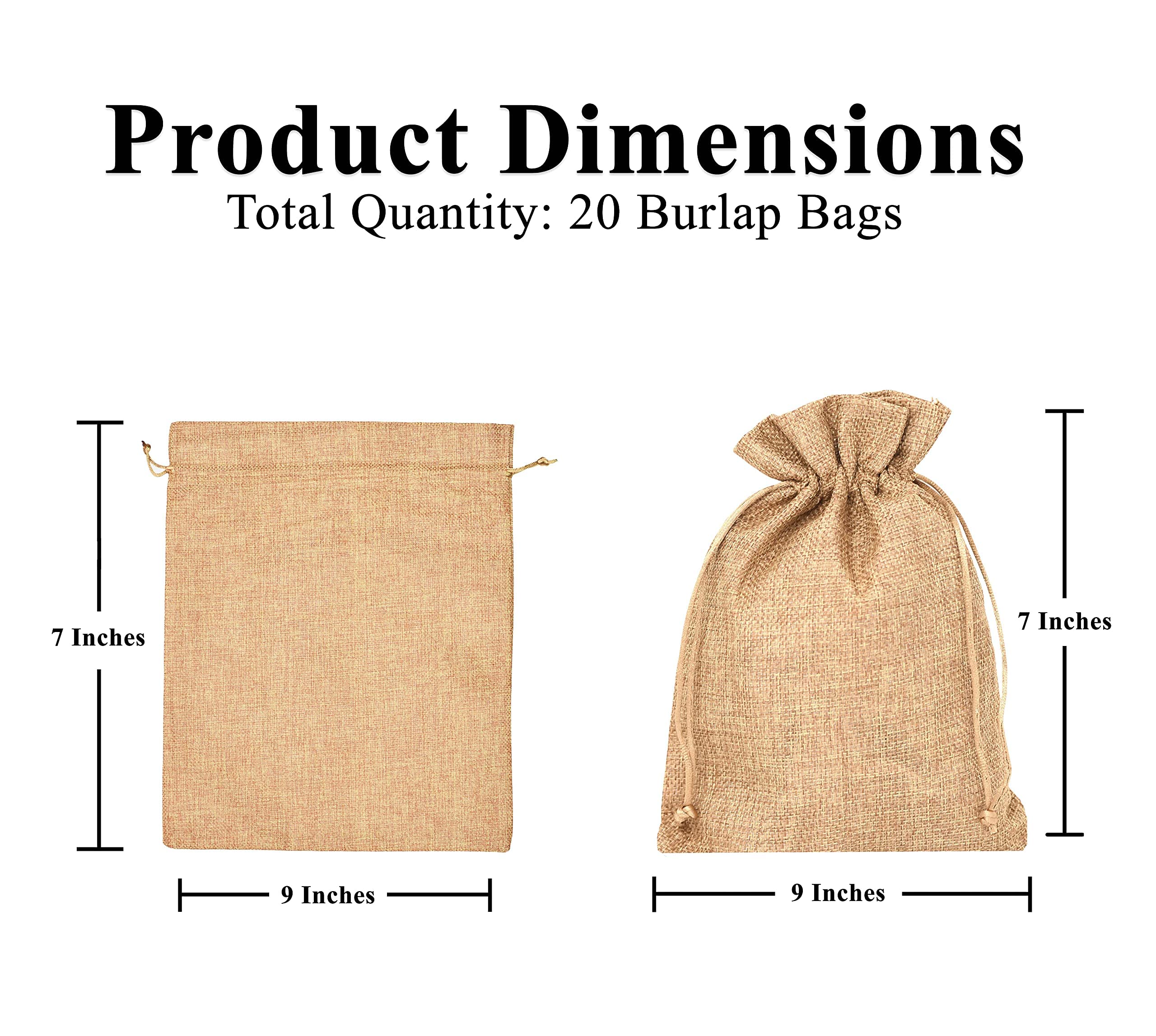 Mandala Crafts Burlap Bags with Drawstring - 7x9 Inches Drawstring Pouch Set - Bulk Rustic Linen Burlap Drawstring Bags for Burlap Gift Bags Wedding Party Coffee Candy Favor Bags 20 PCs