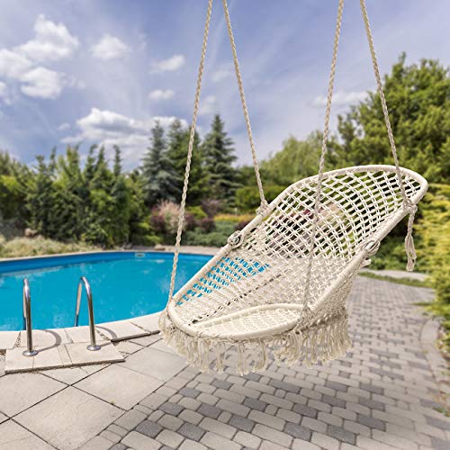 SorbusĀ® Lounge Chair Macrame Swing, 265 Pound Capacity, Perfect for Indoor/Outdoor Home, Patio, Deck, Yard, Garden (Cream)