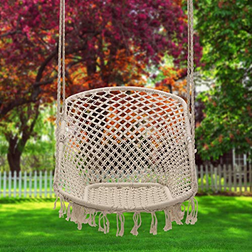 SorbusĀ® Lounge Chair Macrame Swing, 265 Pound Capacity, Perfect for Indoor/Outdoor Home, Patio, Deck, Yard, Garden (Cream)