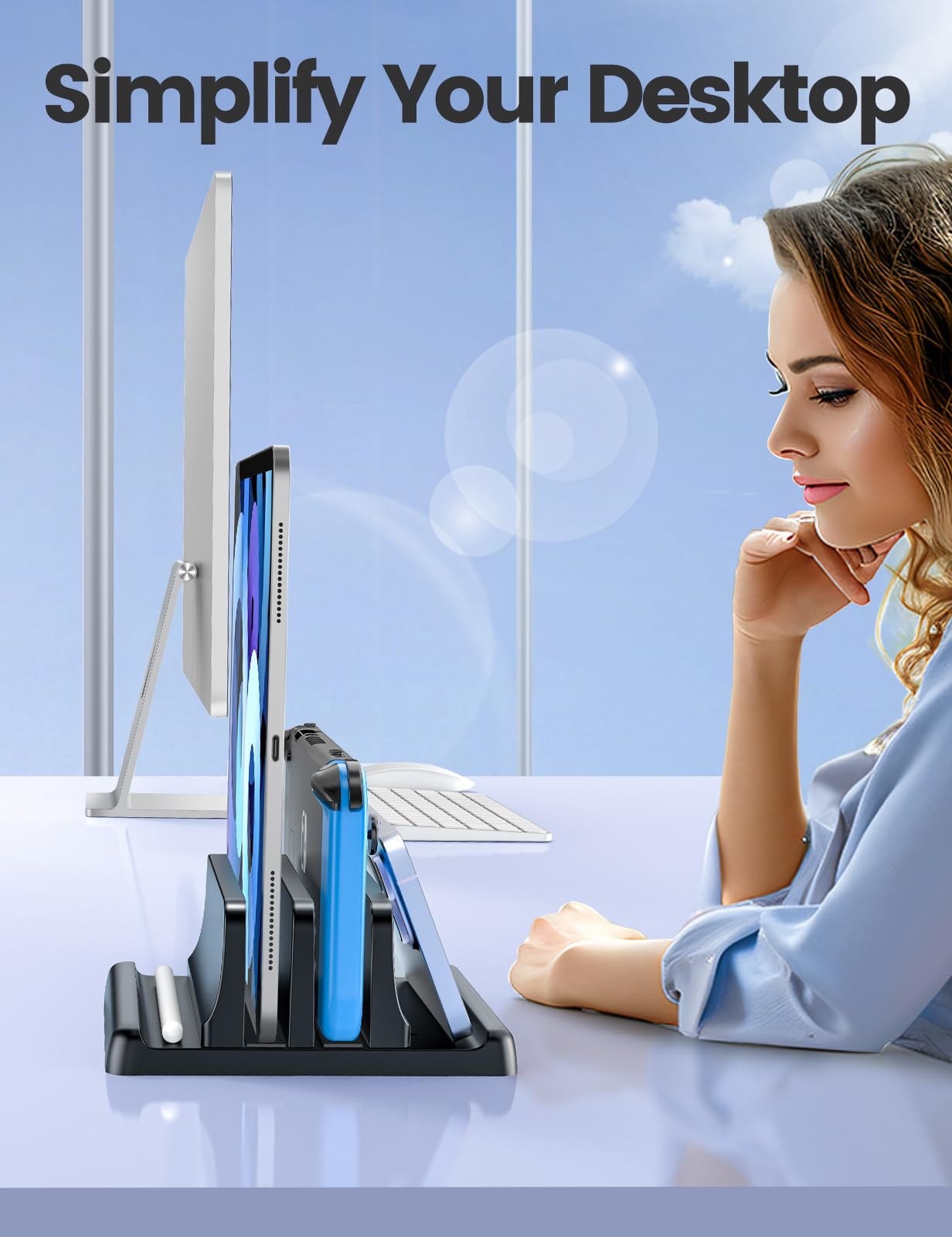 Vaydeer Plastic Dual-Slot Adjustable Vertical Laptop Stand 4 in 1 Design Space-Saving for All MacBook, Chromebook, Surface, Dell, iPad Up to 17.3 Inches - Black
