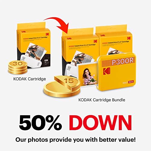KODAK Mini 3 Retro 4PASS Portable Photo Printer (3x3 inches) + 68 Sheets Bundle, Black