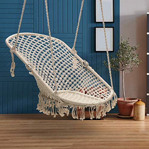 SorbusĀ® Lounge Chair Macrame Swing, 265 Pound Capacity, Perfect for Indoor/Outdoor Home, Patio, Deck, Yard, Garden (Cream)