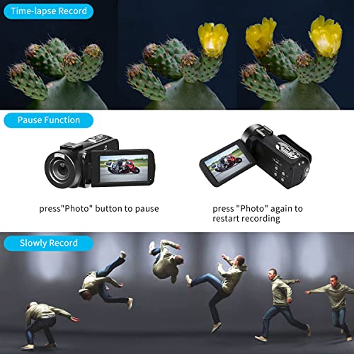 WIKICO Camcorder, 1080P Video Camera for YouTube with Infrared Night Vision, 18X Digital Zoom, 3.0“ 270° Rotation Touch Screen, Vlogging Camera for Beginners with Mini Tripod and 2 Batteries
