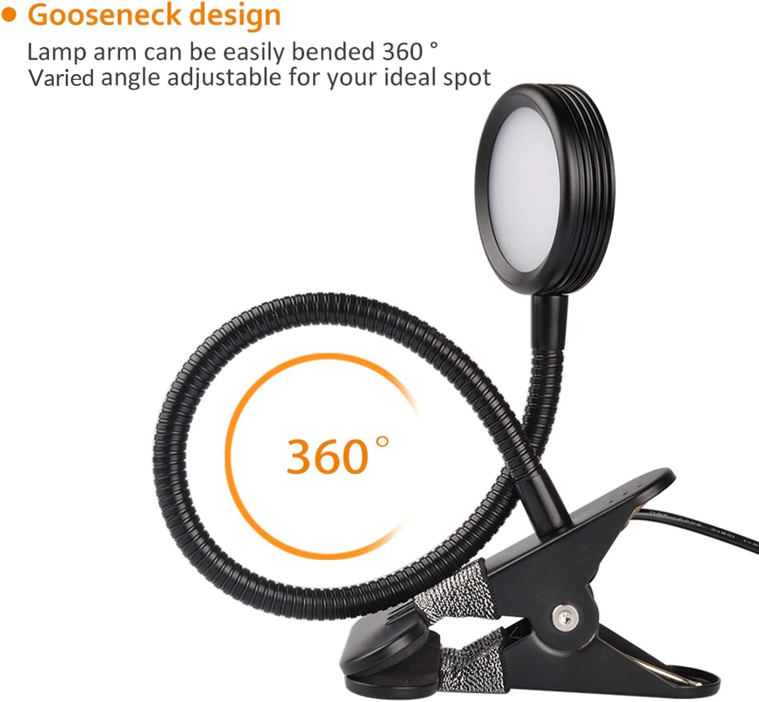 LEPOWER Clip on Light / Book Light / Reading Light with 2 Color Changeable/ Night Light Clip on for Desk, Bed Headboard and Computers (Black)