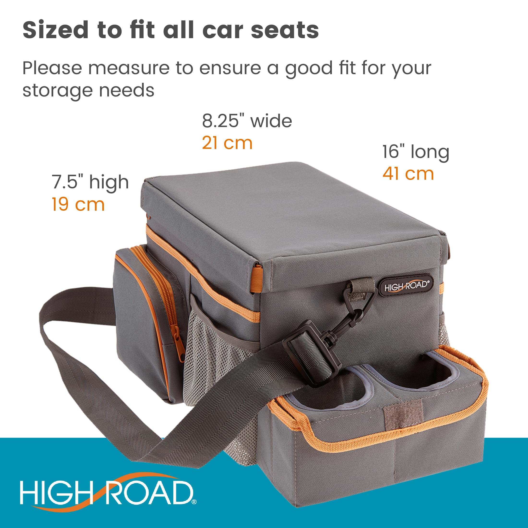 High Road CarHop Car Seat Organizer - Back Seat Organizer for Kids or Front Seat Organizer for Drivers with Cup Holders, Tray Top, Side Pockets and Soft Cooler or Storage Compartment