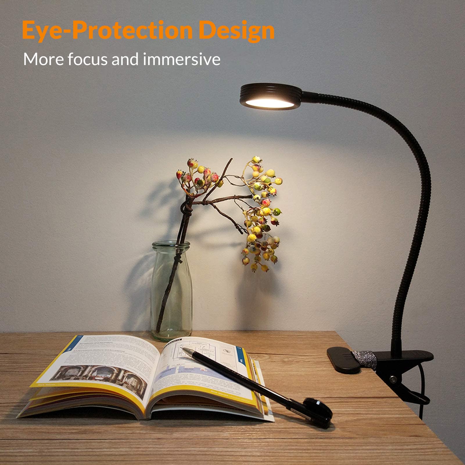 LEPOWER Clip on Light / Book Light / Reading Light with 2 Color Changeable/ Night Light Clip on for Desk, Bed Headboard and Computers (Black)