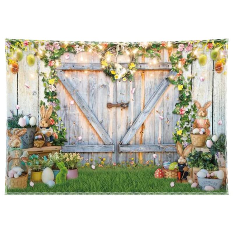 YCUCUEI 84x60inch Spring Easter Photography Backdrops Garden Floral Grass Rabbit Eggs Background Bunny Stand Photo Banner Tapestry Booth Props