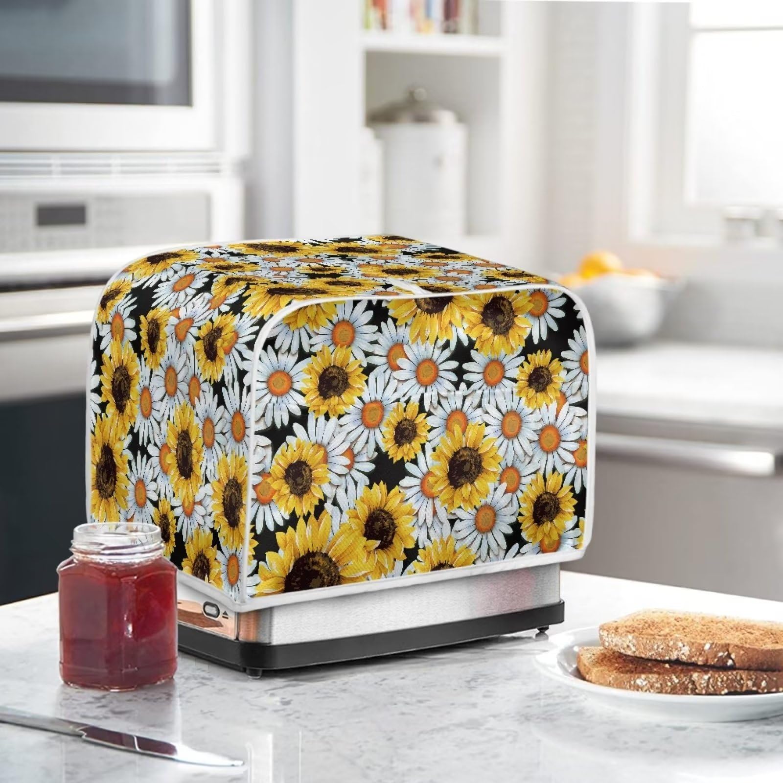 HUISEFOR Sunflower Daisy Toaster Cover 4 Slice Long Slot, Washable Bread Maker Covers Toaster Covers Dustproof Kitchen Appliance Protector Keep Off Stains Fingerprint and Cat Hair