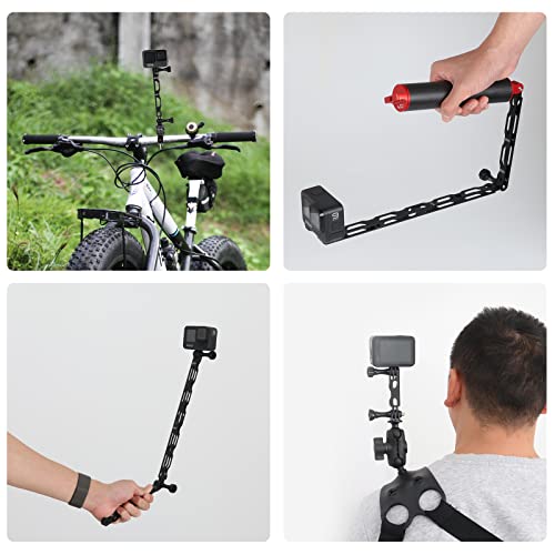 HSU (7 Pcs) All Aluminum Alloy Extension Arm Kit Metal Pole Mount Helmet Stick Extension Arm Mount for GoPro Hero 10/9/8/7/6/5 Black,Session 5/4, DJI Osmo Action and More (11.8β/6.5β/3.3β) (Black)
