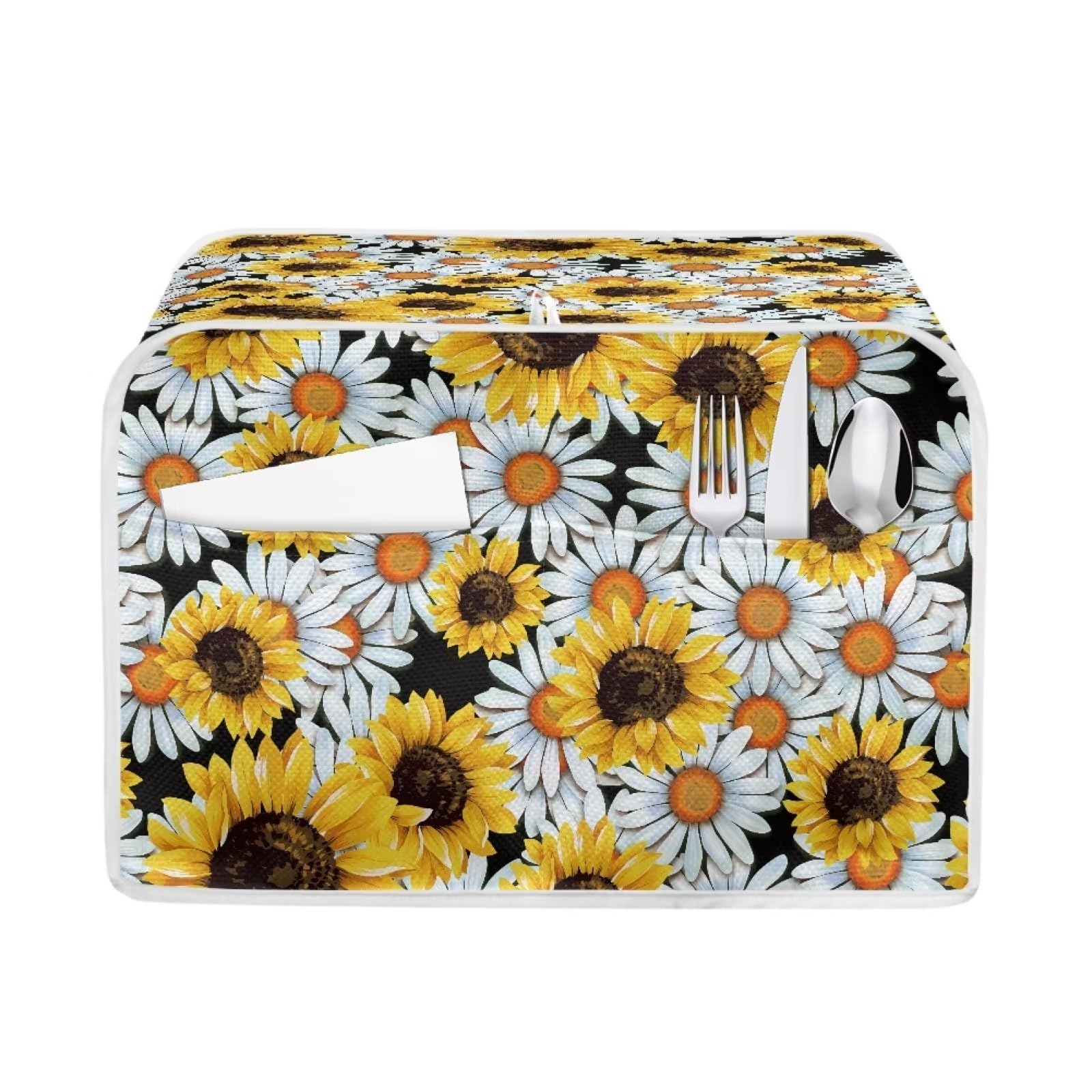 HUISEFOR Sunflower Daisy Toaster Cover 4 Slice Long Slot, Washable Bread Maker Covers Toaster Covers Dustproof Kitchen Appliance Protector Keep Off Stains Fingerprint and Cat Hair