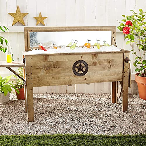 BACKYARD EXPRESSIONS PATIO · HOME · GARDEN 913284-NM Outdoor Beverage Cooler for Patio-87 Qt. w/Folding Side Tables-Rustic Brown-Backyard Expressions, 87 Quart, Natural Wood