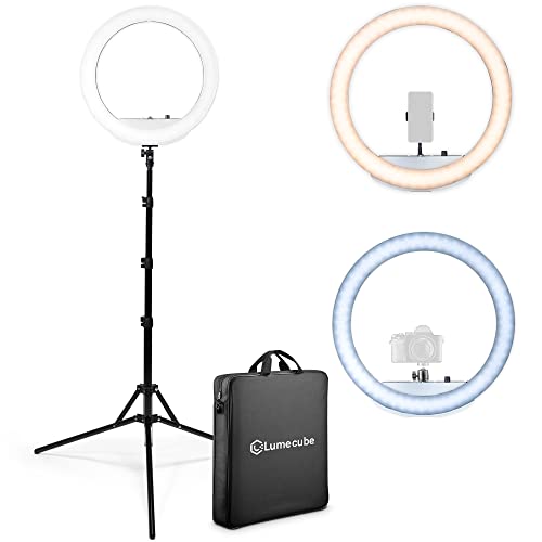 Lume Cube 18" Cordless Ring Light Kit for Smartphones and Cameras | Bicolor Light for YouTube Videos, Zoom, TikTok, Twitch, Streaming | Adjustable Color, Brightness, Carry Case & 6.5 ft Stand Included