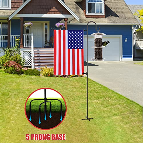 SPIPHY Garden Flag Holder Stand with Shepherd Hook, 48" Weather-Proof Garden Flag Pole with Spring Stoppers and Flag Clip Garden Flag Stand with American Flag(Without Light)