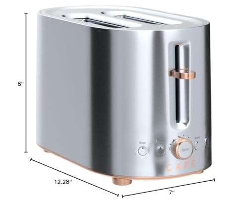 Café Express Finish 2-Slice Toaster | Extra-Wide Slots, Extra Lift for Waffles, Pastries, Texas Toast & More | 4 Pre-Set Functions, 8 Shade Options | Countertop Kitchen Essentials | Stainless Steel