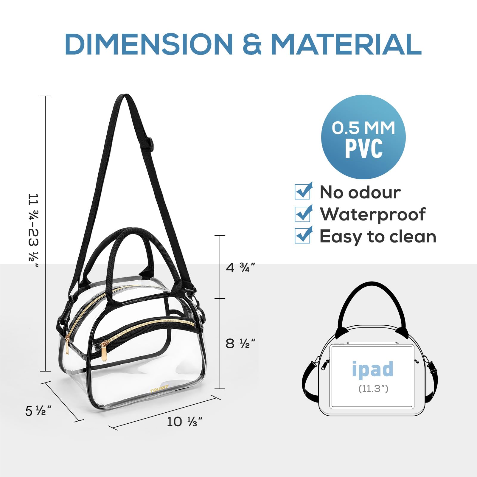 TOURIT Stadium Approved Clear Lunch Bag Transparent Bag with Adjustable Strap Clear Lunch Box for Women Men Work, School