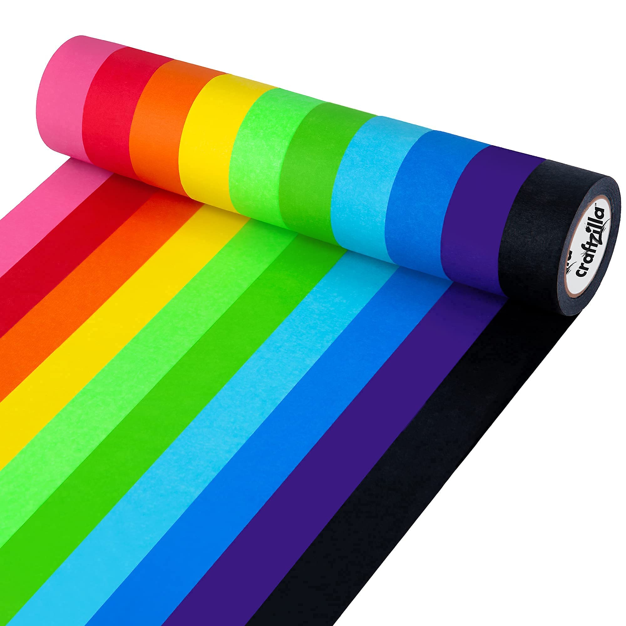 Craftzilla Colored Masking Tape â 10 Roll Multi Pack â 300 Feet x 1 Inch of Colorful Craft Tape â Vibrant Rainbow Colored Painters Tape â Great for Arts & Crafts, Labeling and Color-Coding