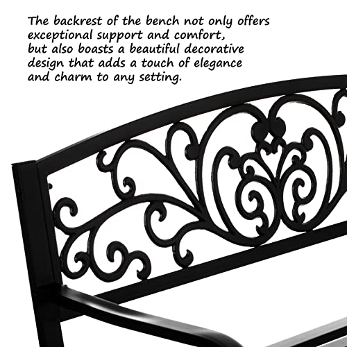 Gardenised QI003333L Black Patio Garden Park Yard 50" Outdoor Steel Bench