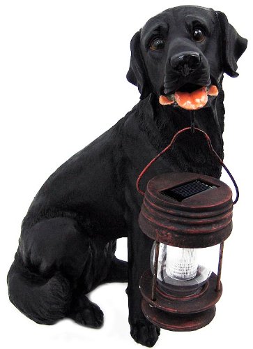 Black Labrador Dog with Lantern Garden Solar Light