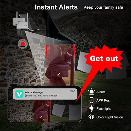 Unilook 2K Solar Security Cameras Wireless Outdoor,3MP WiFi Solar Wireless Security Camera,360° PTZ Solar Powered Wireless Camera, Compatible with Alexa,with Solar Panel & 2-Way Talk, Cloud/SD Storage