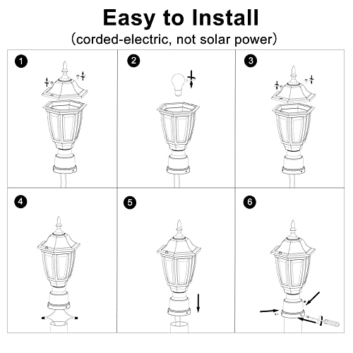 FUDESY Outdoor Post Lights, Electric Exterior Lamp Post Light Fixture with Pier Mount Base, LED Bulb Included, Anti Corrosion Black Plastic Materials, 2-Pack Pole Lanterns for Garden, Patio, Pathway