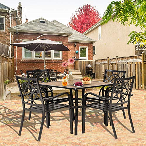 Incbruce 300lbs Patio Chairs Set of 4 Outdoor Dining Chairs, Metal Frame Stackable Patio Dining Chairs, Wrought Iron Black Outdoor Chairs with Armrest for Garden, Poolside, Backyard