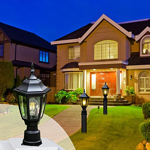 FUDESY Outdoor Post Lights, Electric Exterior Lamp Post Light Fixture with Pier Mount Base, LED Bulb Included, Anti Corrosion Black Plastic Materials, 2-Pack Pole Lanterns for Garden, Patio, Pathway