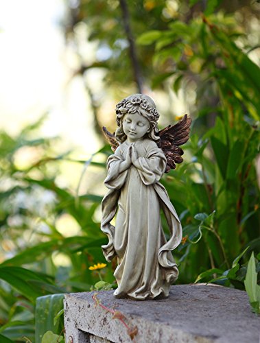 Napco 11231 Praying Angel with Bronze Wings Garden Statue, 12.5"