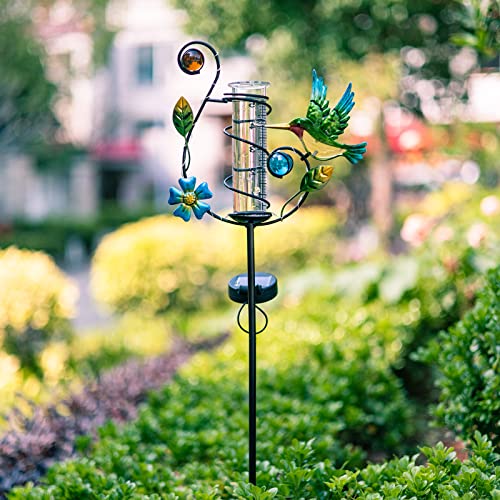 Stargarden Hummingbird Rain Gauge Outdoor Solar LED Lights Rain Gauge Decorative Waterproof for Yard Garden Patio Lawn