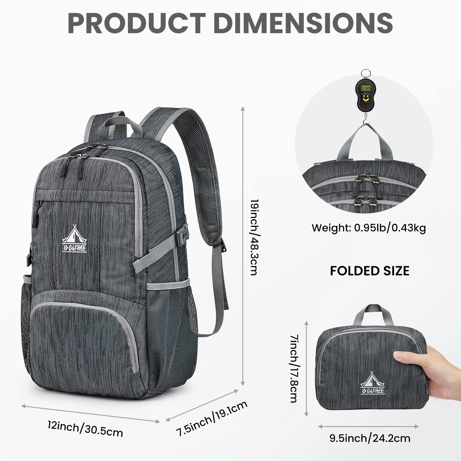 G4Free 30L Hiking Backpack Lightweight Packable Shoulder Daypack Outdoor Travel Foldable for Men Women(Black)