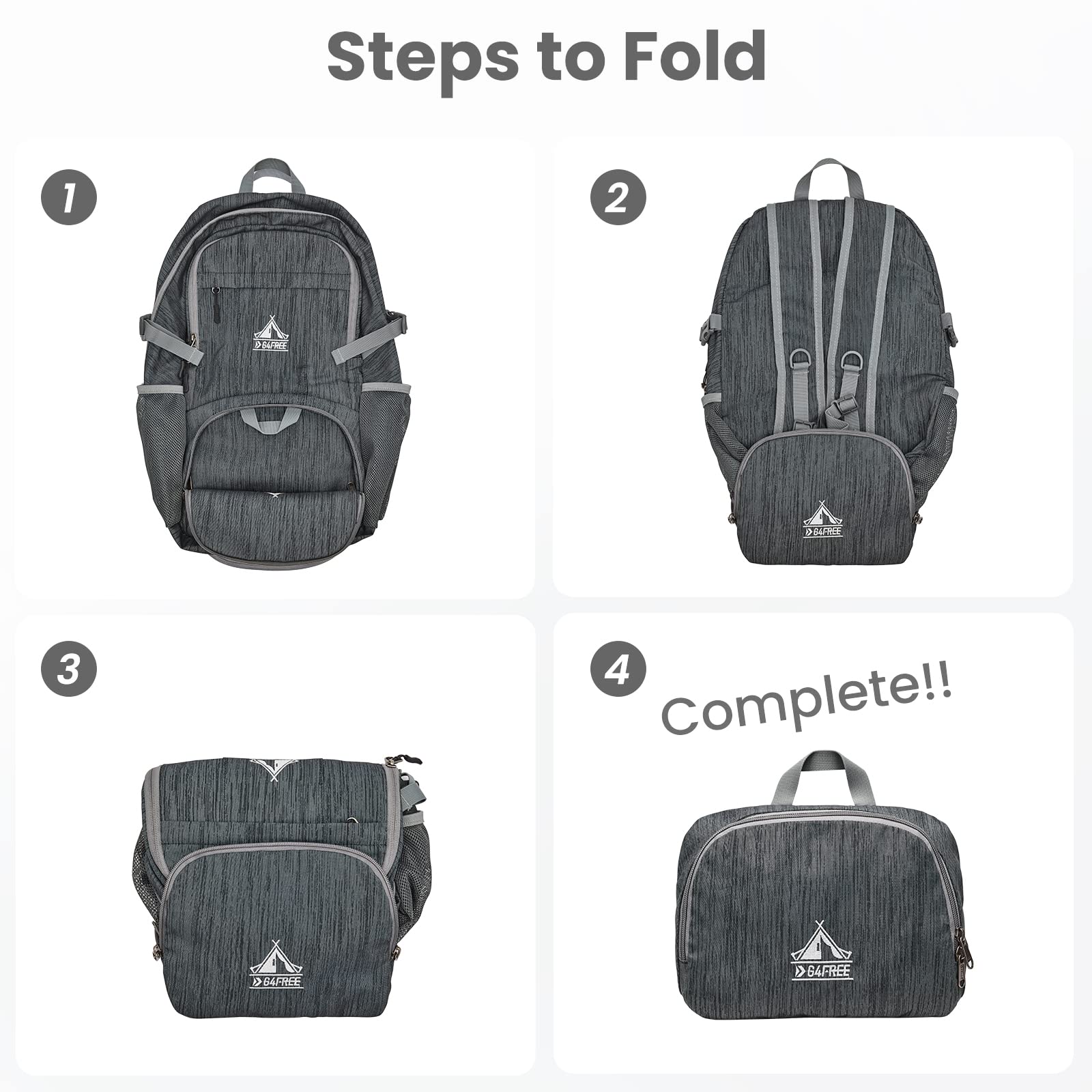 G4Free 30L Hiking Backpack Lightweight Packable Shoulder Daypack Outdoor Travel Foldable for Men Women(Black)