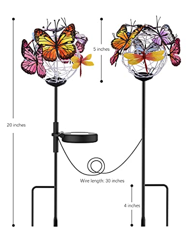 Aiscool Solar Lights Outdoor Butterfly Lights Garden Decorative Solar Stake Lights with Butterflies Decor Powered Waterproof for Garden Yard Pathway 2 Pack